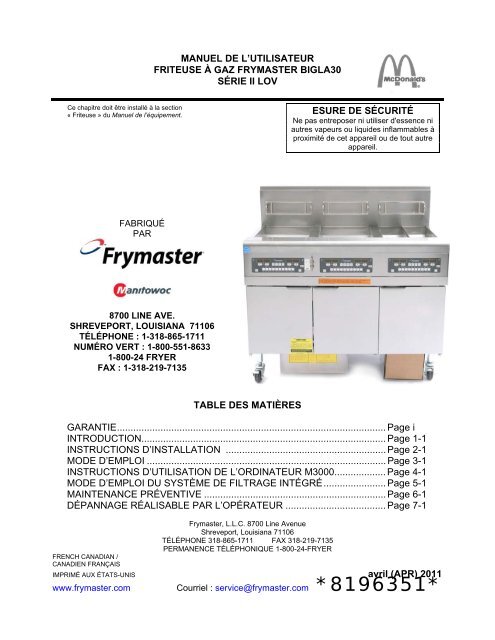 friteuse à gaz gen ii lov™ série bigla30 - Frymaster