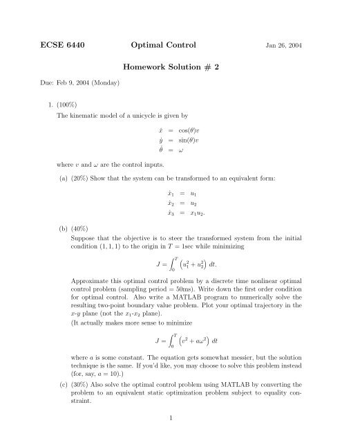 ECSE 6440 Optimal Control Homework Solution # 2