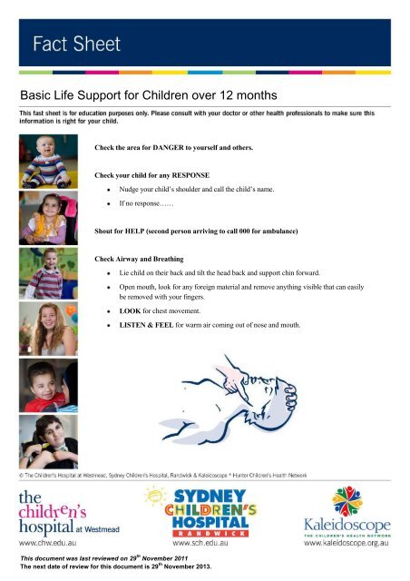 Basic Life Support for Children over 12 months - Kids Health @ CHW