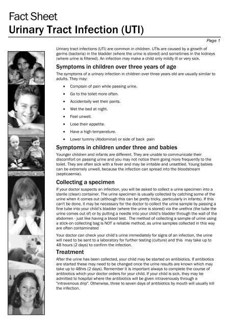 Fact Sheet Urinary Tract Infection (UTI) - Kids Health @ CHW