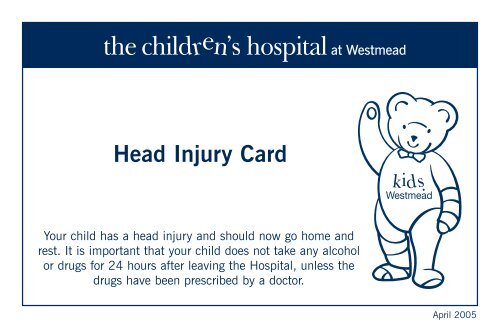 Head Injury Card - Kids Health @ CHW