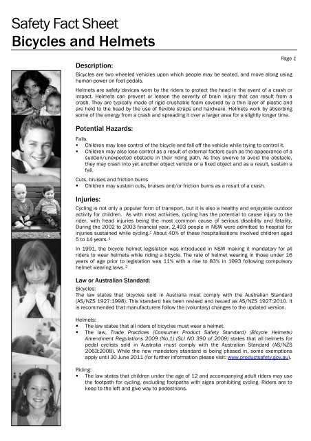 Safety Fact Sheet Bicycles and Helmets - Kids Health @ CHW