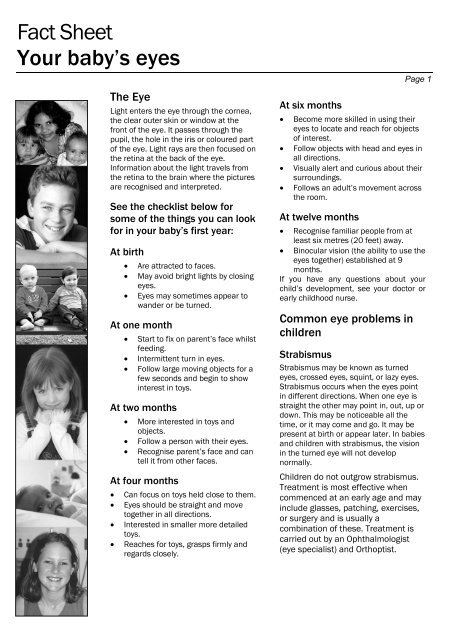 Fact Sheet Your baby's Eyes - Kids Health @ CHW