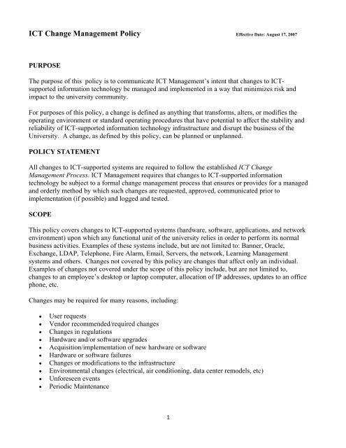 ICT Change Management Policy - NMSU