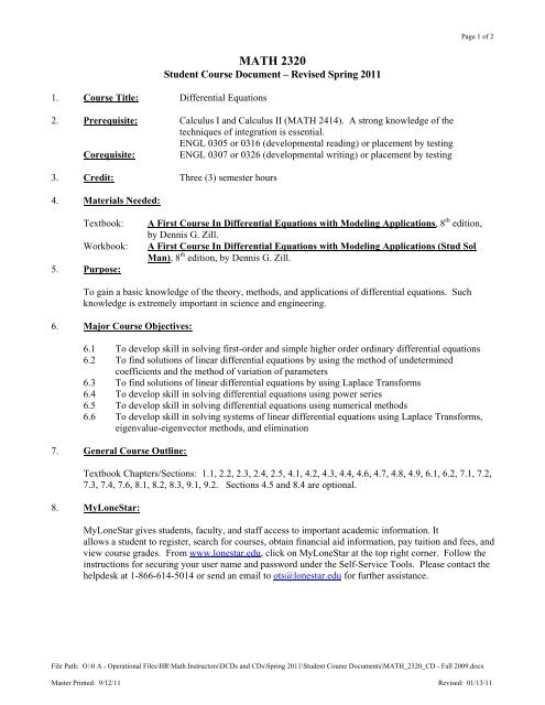 MATH 2320: Differential Equations - Lone Star College System