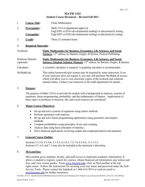of 2 MATH 1324 - NHC Math Department - Lone Star College System