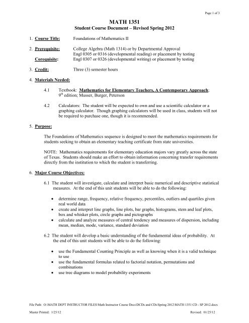 MATH 1351 - Lone Star College System