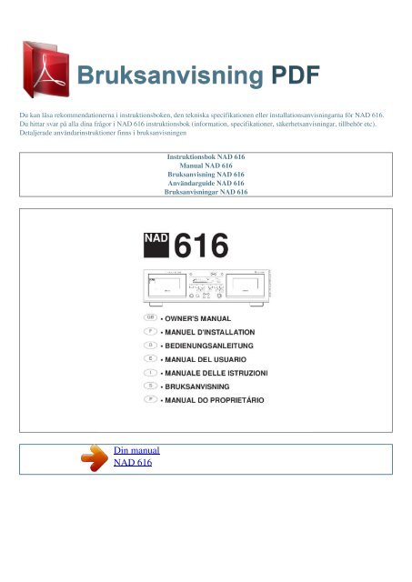 Instruktionsbok NAD 616 - BRUKSANVISNING PDF