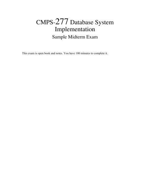 CMPS-277 Database System Implementation