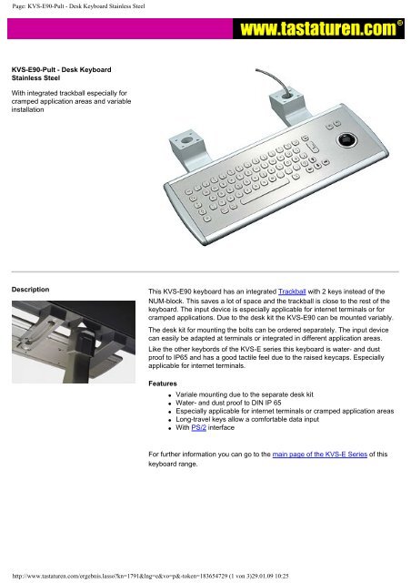 Page: KVS-E90-Pult - Desk Keyboard Stainless Steel