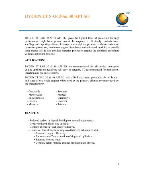BYGEN 2T SAE 30& 40 API SG - General Petroleum