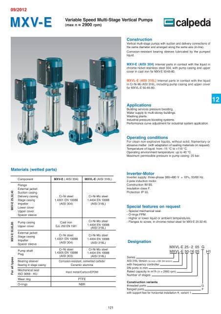 Variable Speed Multi-Stage Vertical Pumps (max n ... - Calpeda