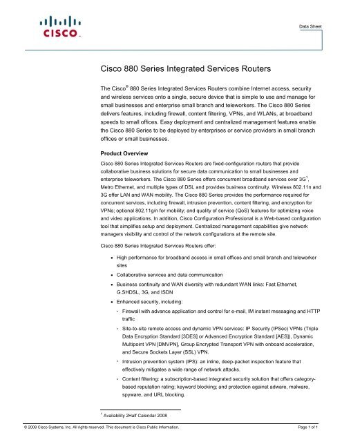 Cisco 880 Series Integrated Services Routers