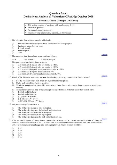Question Paper Derivatives: Analysis & Valuation (CFA630 ...