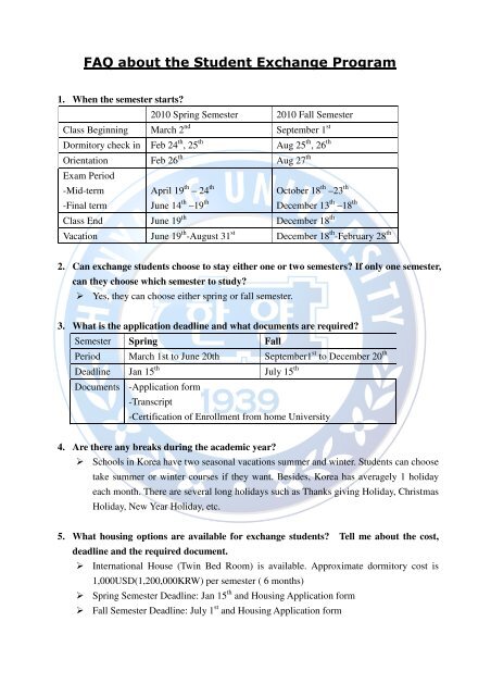 FAQ about the Student Exchange Program - Office of International ...
