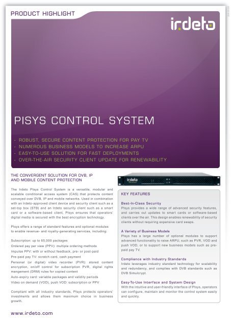 PIsys CONTROL SYSTEM - Irdeto