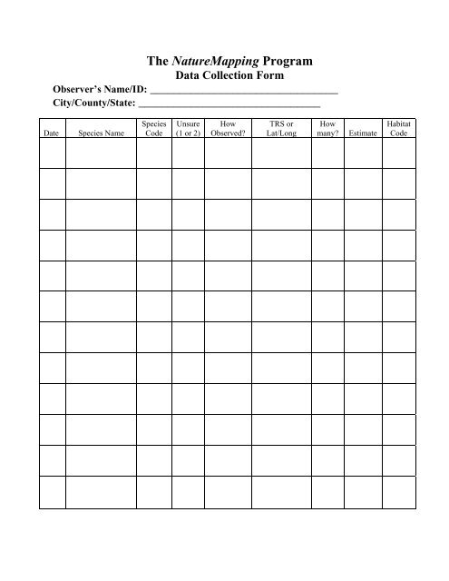 Data Collection Form - Nature Mapping