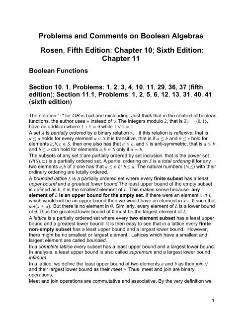 Problems And Comments On Boolean Algebras