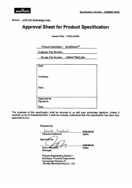 Approval Sheet for Product Specification - linux-to-go.org