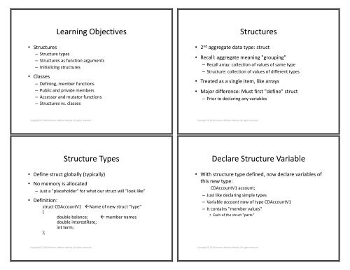 Learning Objectives Structures Structure Types Declare Structure ...