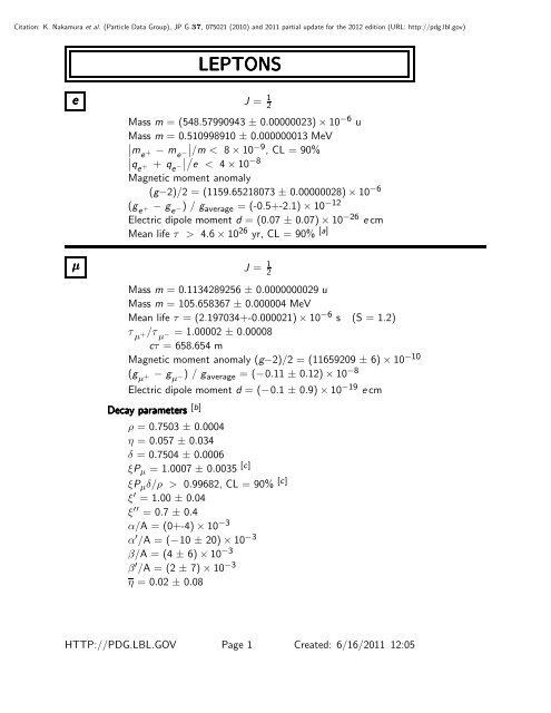LEPTONS - Particle Data Group