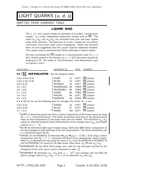 LIGHT QUARKS (u, d, s) - Particle Data Group