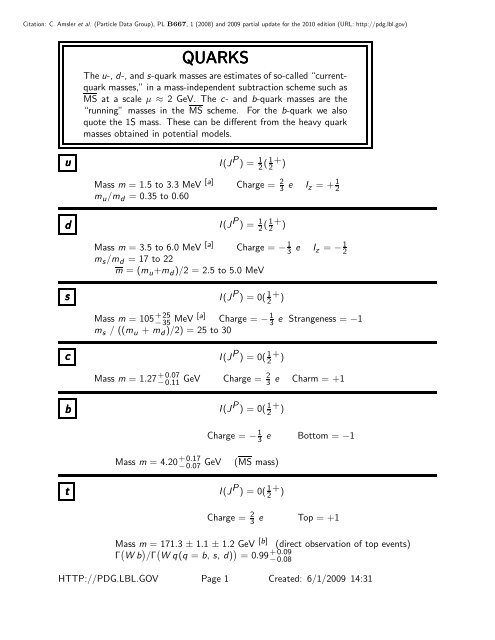 QUARKS - Particle Data Group