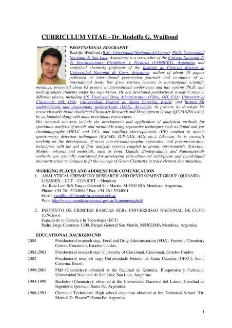 CURRICULUM VITAE - Dr. Rodolfo G. Wuilloud