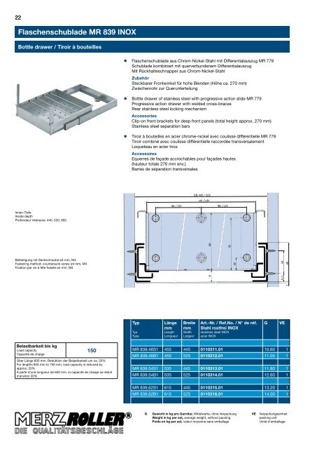 Flaschenschublade MR 839 INOX