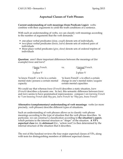 Aspectual Classes Of Verb Phrases