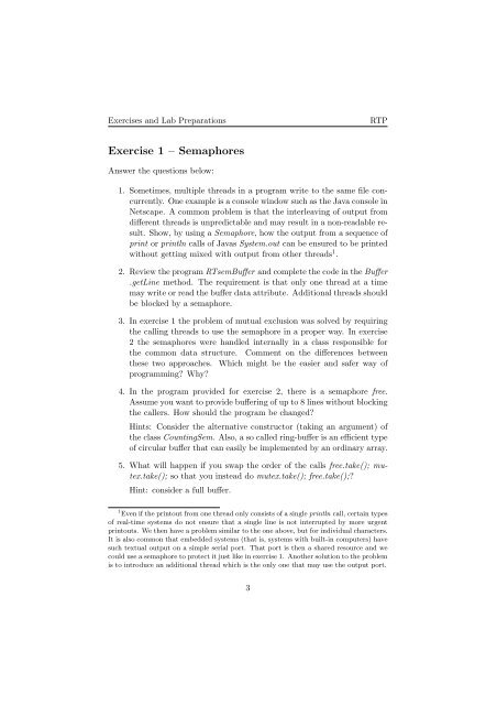 Exercise 1 ? Semaphores