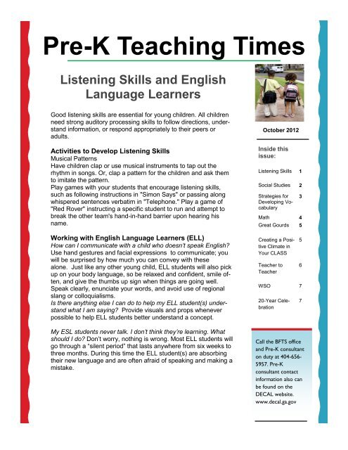 Pre-K Teaching Times - Bright from the Start