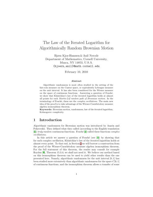 The Law Of The Iterated Logarithm For Algorithmically Random