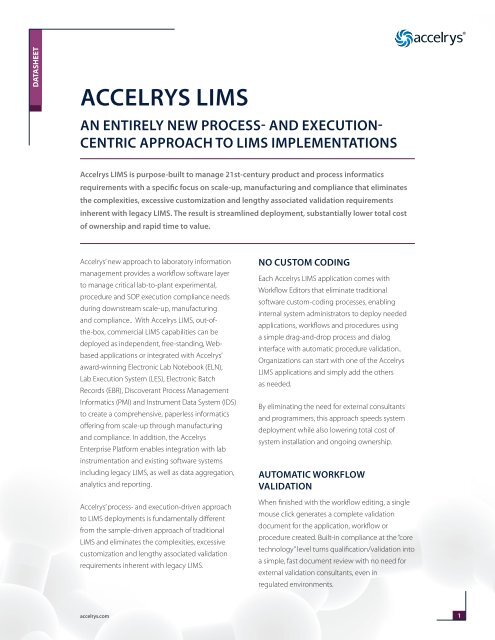 Read: Accelrys LIMS Datasheet