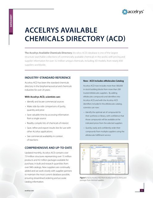 ACCelrys AvAIlAble ChemICAls DIreCTory (ACD)