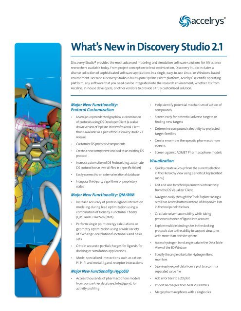 What's New in Discovery Studio 2.1 - Accelrys