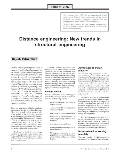 New trends in structural engineering - The Indian Concrete Journal