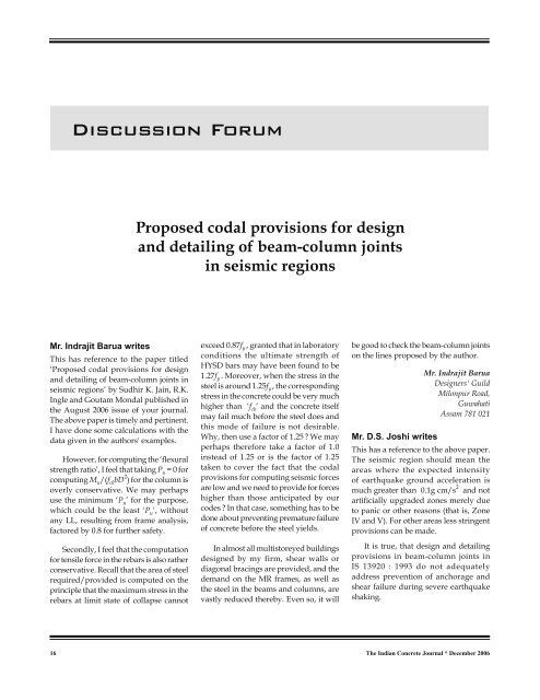 Proposed codal provisions for design and detailing of beam-column ...
