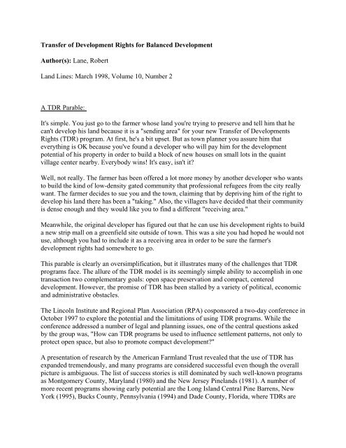 Transfer of Development Rights for Balanced Development (PDF)