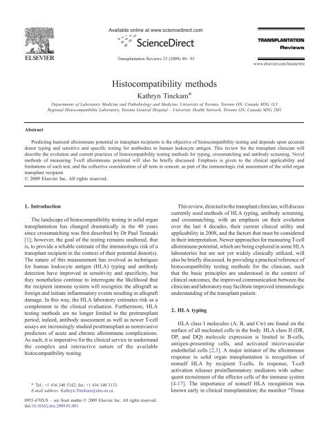 Histocompatibility methods
