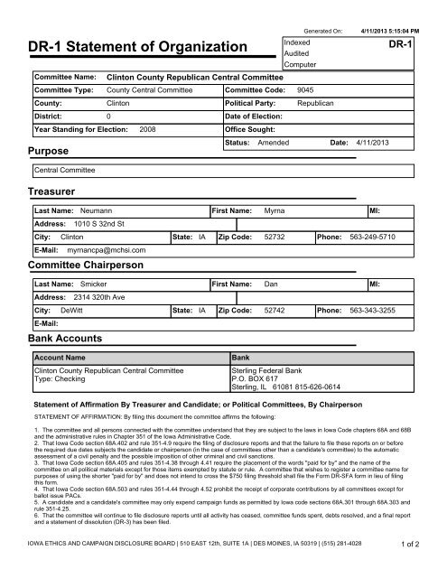 DR-1 Statement of Organization