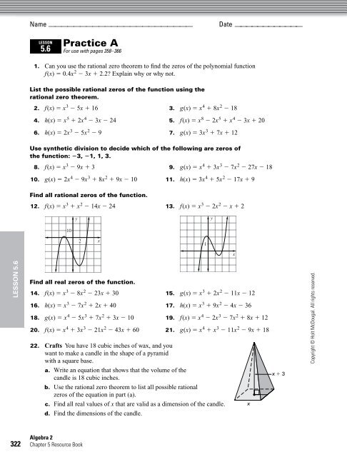 Lesson 6 5 Practice B Finding Real Roots Of Polynomial Equations