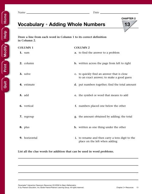 Vocabulary • Adding Whole Numbers 13 - MathnMind