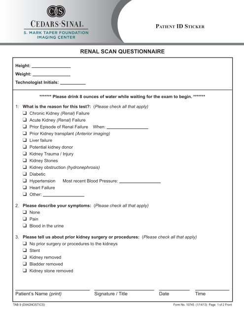 Renal Scan Questionnaire - Cedars-Sinai