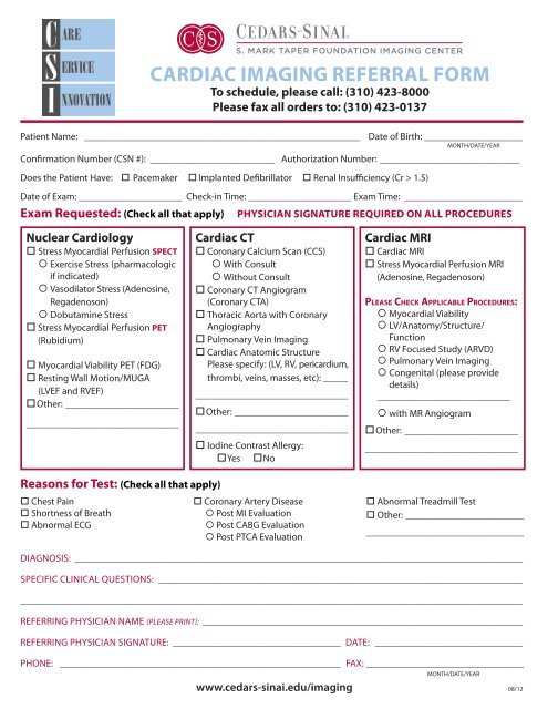 CARDIAC IMAGING REFERRAL FORM - Cedars-Sinai