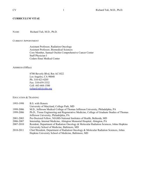 Dr. Richard Tuli - Cedars-Sinai