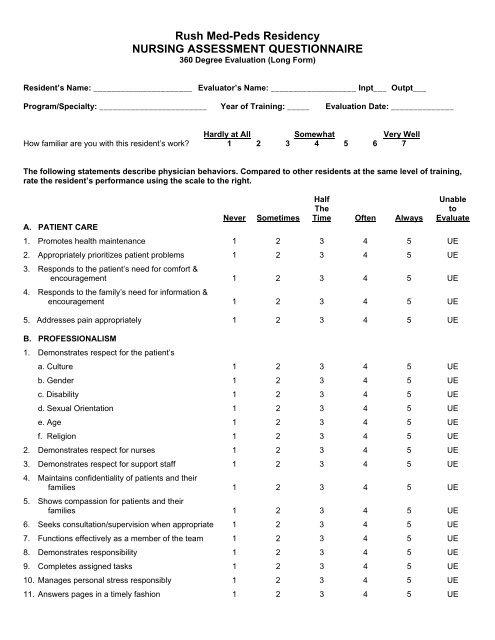 NURSING ASSESSMENT QUESTIONNAIRE