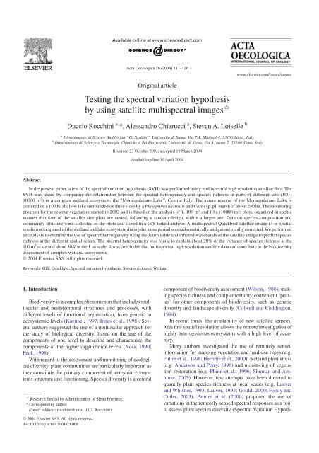 Testing The Spectral Variation Hypothesis By Using Gis And Remote