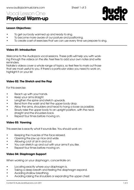 Vocal Lesson One Physical Warm-up - audiojack