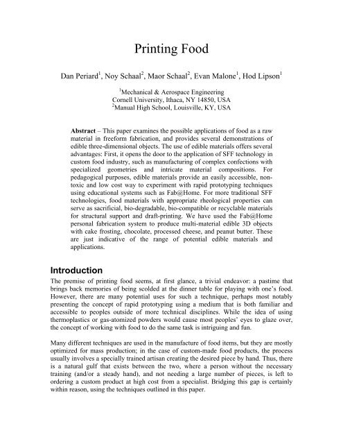 Printing Food - Cornell Creative Machines Lab - Cornell University